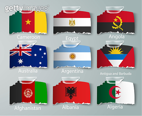 realistic set of flags of paper of countries with tapes ripped 이미지 ...