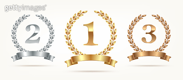 Set of rank emblems - gold, silver, bronze. 이미지 (946846246) - 게티이미지뱅크