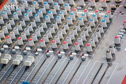 Mixing Console of a big HiFi system The audio equipment, control panel ...