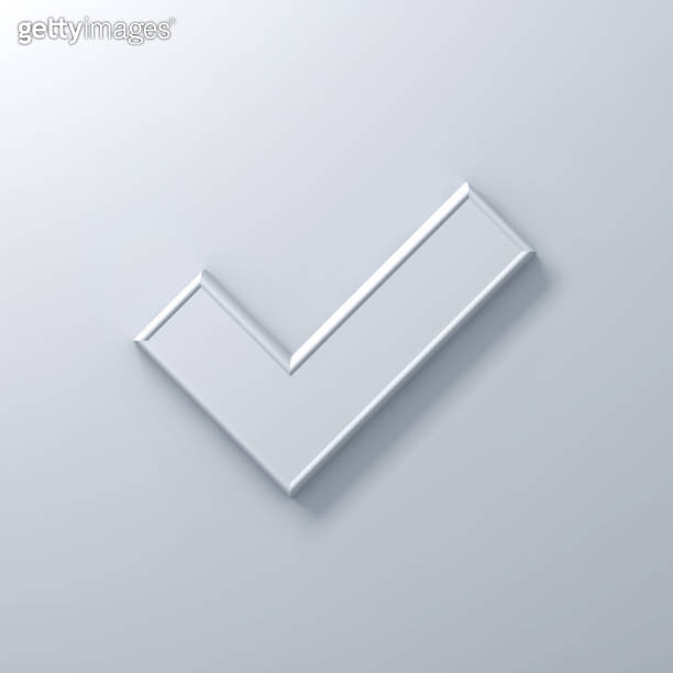 White check mark or tick abstract on white wall background with shadow ...