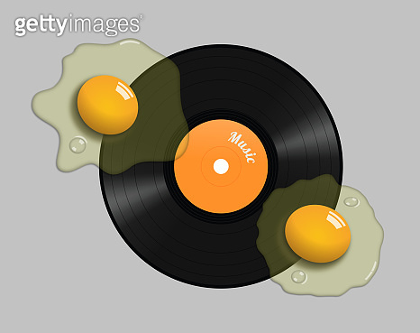 Illustration of a raw egg on a vinyl record 이미지 (963423412) - 게티이미지뱅크