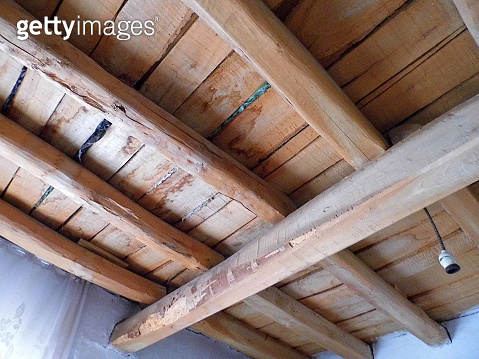 wooden ceilings of the village house, classical house ceiling trees ...