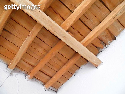 wooden ceilings of the village house, classical house ceiling trees ...