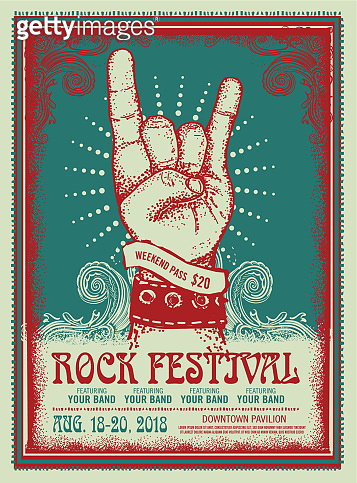Rock Festival poster design template with devil horns gesture 이미지 ...