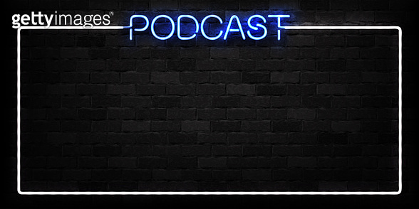 Vector realistic isolated neon sign of Podcast frame logo for ...