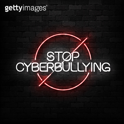 Vector realistic isolated neon sign of Stop Cyberbullying logo for ...