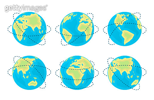 Earth planet in different positions and axes around it. Vector ...