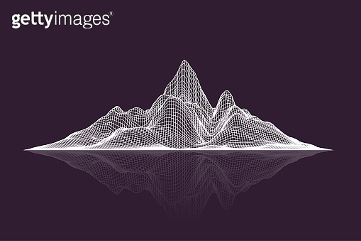 Abstract vector wireframe mesh mountains with reflection, front view ...