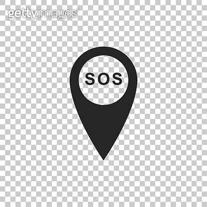 Marker location with SOS icon isolated on transparent background. SOS ...