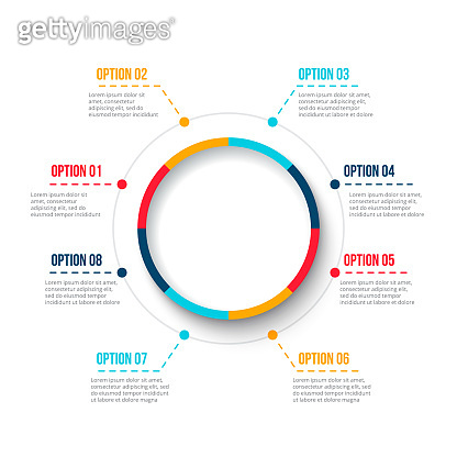 Business data visualization. Abstract element of cycle diagram with 8 steps, options, parts or ...