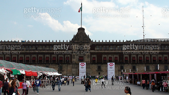 Mexico City Parliament Building And People Visiting Handicraft Market ...
