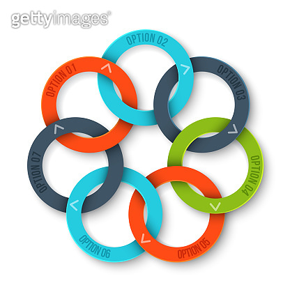 Business data visualization. Abstract rings of cycle diagram with 7 ...