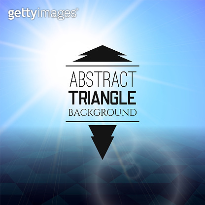 Abstract blue sunset with triangle field, perspetive pattern in sunny ...