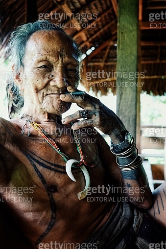 Muara Siberut, Mentawai Islands / Indonesia - Aug 15 2017: tribal elder ...