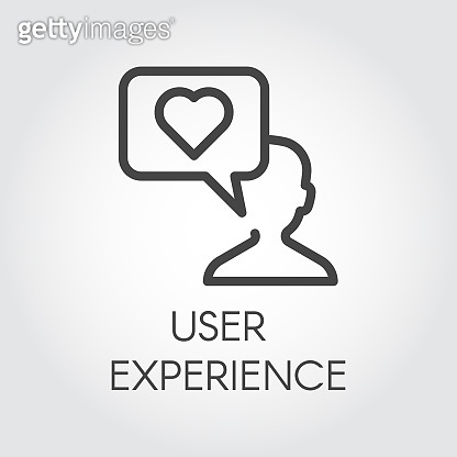 User experience icon in thin line style. Heart symbol in bubbles and ...