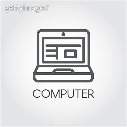 Computer thin line icon. Laptop simplicity sign. Desktop pictograph in ...