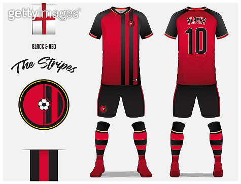 Soccer jersey or football kit template for football club. Red and black ...