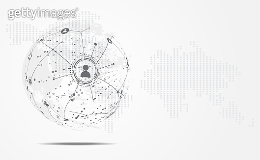 Connection abstract global world map dot line triangle and points ...