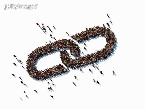 Human Crowd Forming A Chain Symbol: Bonding And Social Media Concept ...