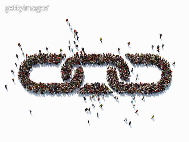 Human Crowd Forming A Chain Symbol: Bonding And Social Media Concept ...
