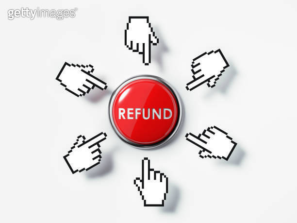 Hand Shaped Computer Cursors Clicking On A Red Refund Button (920007896 ...