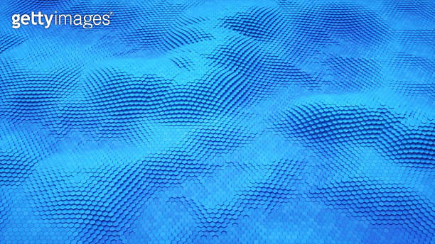 Blue artificial topographic contour map made out of hexagon shapes ...