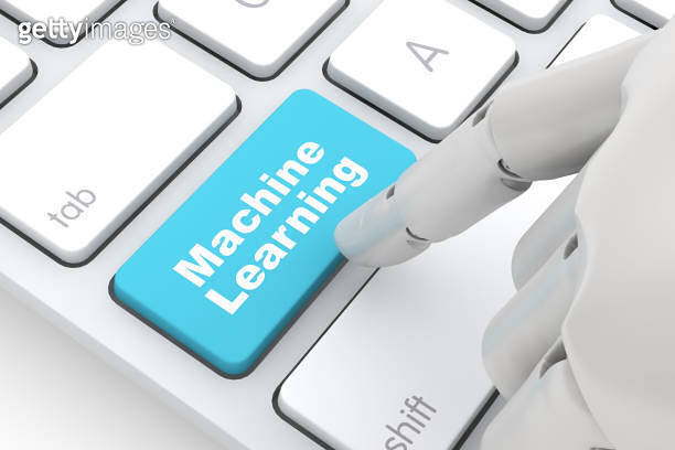 Robot Hand Touching Machine Learning key on pc keyboard (1010023678 ...