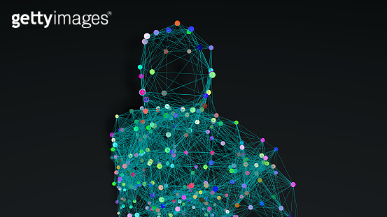 Man walking in wireframe drawing with data (1065521674) - 게티이미지뱅크