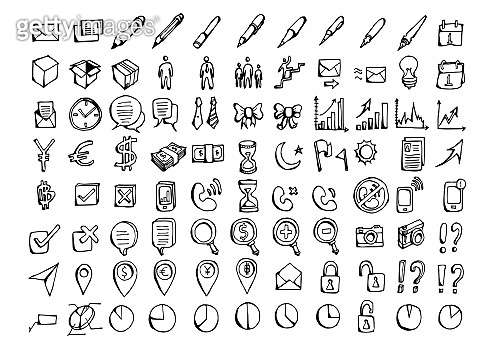 Set of vector Business doodle drawing icon Collection on white ...