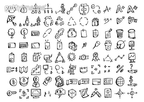 Set of vector Business doodle drawing icon Collection on white ...