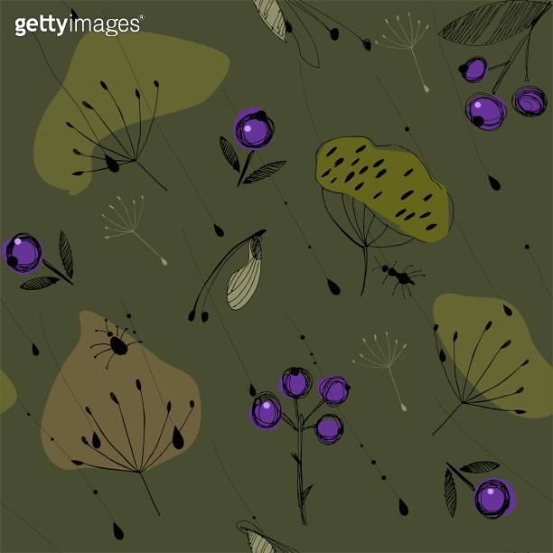 Rowan, seeds, insects and grass flying under the drops of rain ...
