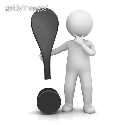 exclamation point 3d black exclamation mark with thinking stick man ...