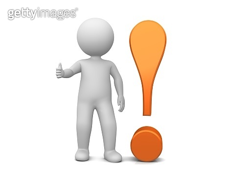 exclamation point 3d exclamation mark orange thumb up stick figure men ...