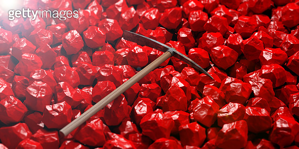 Pickaxe on red stones background. 3d illustration 이미지 (1024033284) - 게티 ...