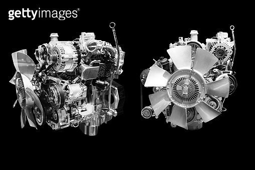Car Truck Engine front and side view set isolated on black with ...
