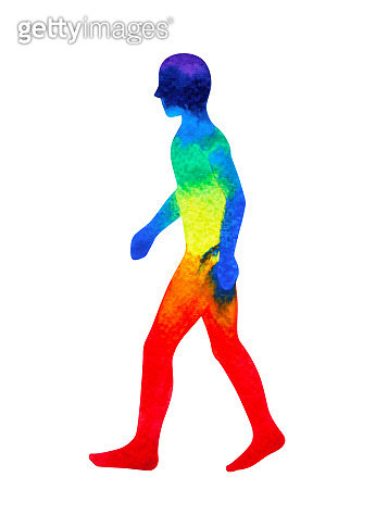 human walking pose, abstract body watercolor painting hand drawing ...
