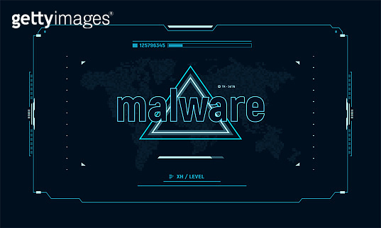 Warning message malware on control panel target screen. Sci-fi user ...