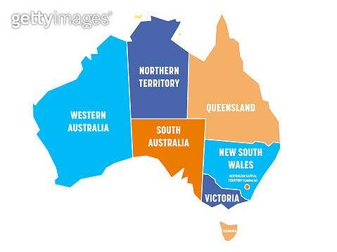 Simplified map of Australia divided into states and territories. Four ...