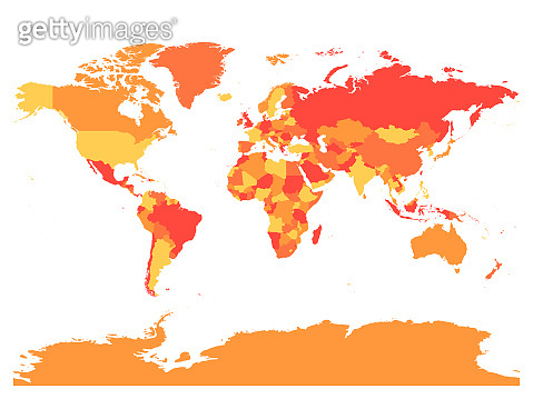 World map in warm colors. High detail blank political map. Vector ...