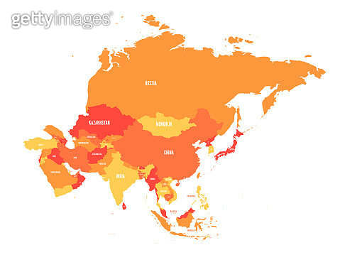 Political map of Asia continent in shades of orange. Vector ...