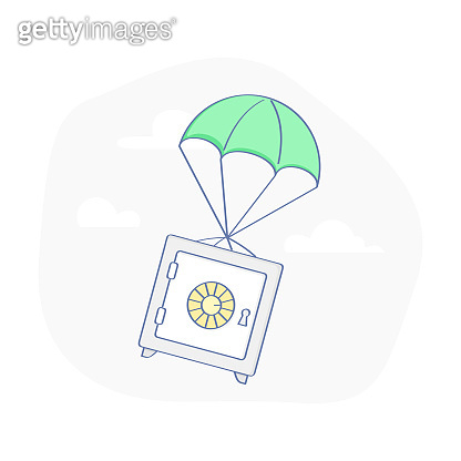 Flying falling safe with parachute - Vector Illustration of Airdrop ...