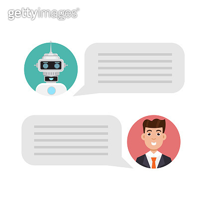 Chatting with Chat bot concept. Support service Robot icon. Vector illustration in flat style ...