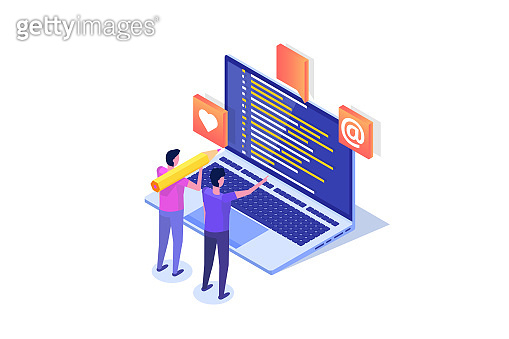 Coding, Software development, programming isometric concept, program ...
