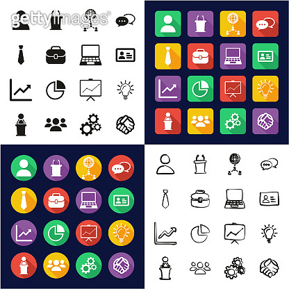Business Meeting Icons All in One Icons Black & White Color Flat Design Freehand Set 이미지 ...