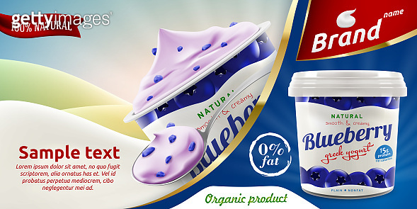 Natural Blueberry Greek Yogurt ads flyer with spoon of yoghurt or cream ...