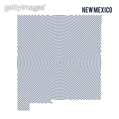 Vector abstract hatched map of State of New Mexico with spiral lines ...
