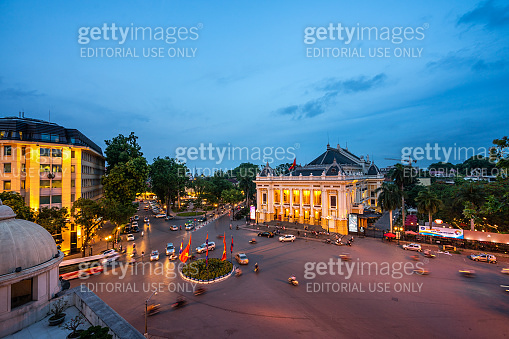 Aerial skyline view of Hanoi city, Vietnam. Hanoi cityscape by sunset ...