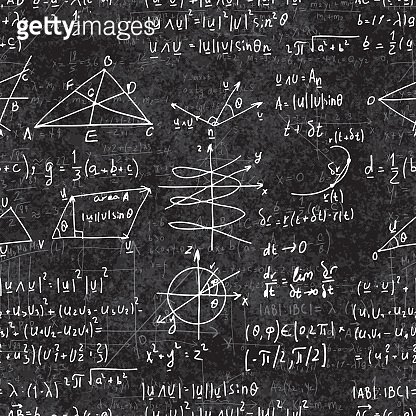Mathematical vector seamless pattern with plots, formulas and ...