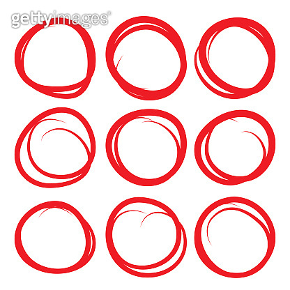 Highlighter elements, red circle set, collection of correction and hand ...