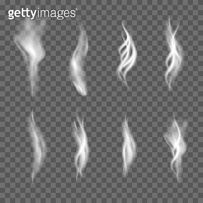 Collection of realistic white smoke on transparent background. Vector ...